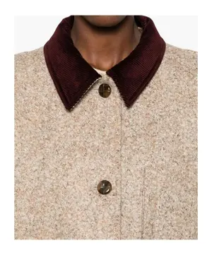 BLAZÉ MILANO Long Sleeve Wool Blend Jacket With Corduroy Collar - Beige