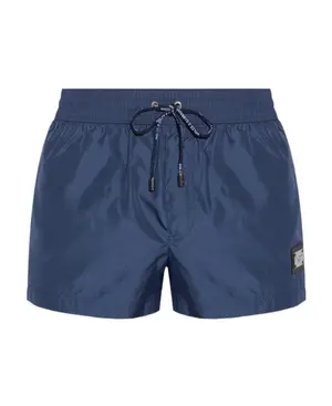 Dolce & Gabbana Logo Plaque Drawstring Swim Shorts - Blue