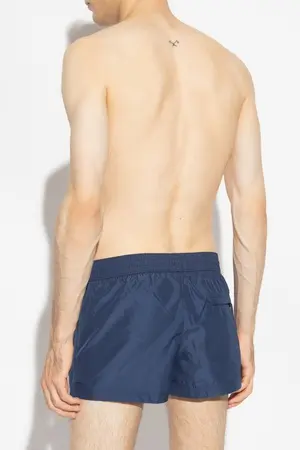 Dolce & Gabbana Logo Plaque Drawstring Swim Shorts - Blue