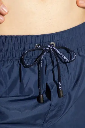 Dolce & Gabbana Logo Plaque Drawstring Swim Shorts - Blue