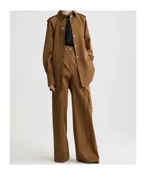PATOU Belted Shirt With Embroidered Logo - Brown
