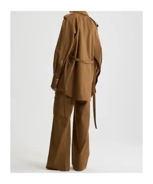 PATOU Belted Shirt With Embroidered Logo - Brown