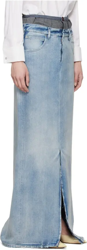 MAISON MARGIELA Denim Maxi Skirt With Slit Front - Light Blue