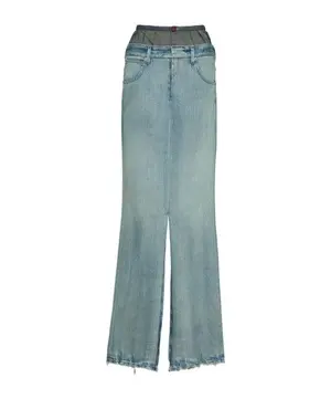 MAISON MARGIELA Denim Maxi Skirt With Slit Front - Light Blue
