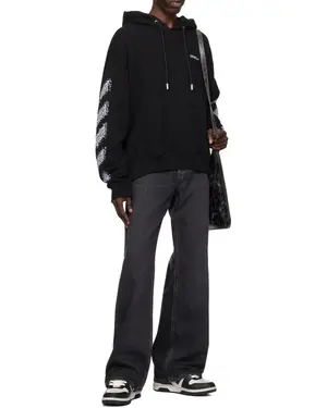 Off-White Pixel Diagonals" Embroidered Hoodie - Black