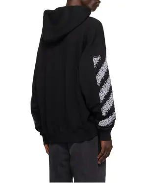 Off-White Pixel Diagonals" Embroidered Hoodie - Black