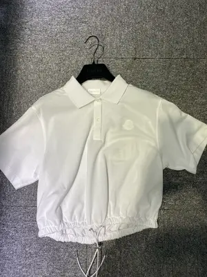 Moncler Short Sleeve Cropped Polo Shirt With Drawstring Hem