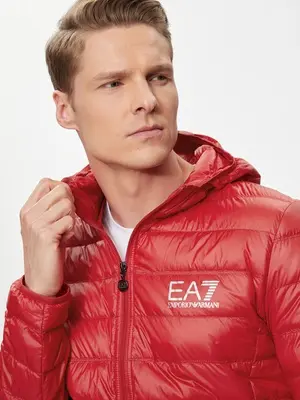 EA7 Hooded Down Jacket With Logo Print