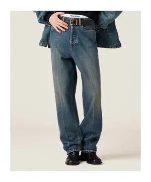 Miu Miu Logo Embroidered High Waist Jeans - Navy