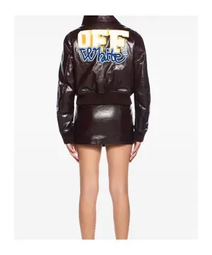 Off-White Crinkled Coated Logo Embroidery Skirt