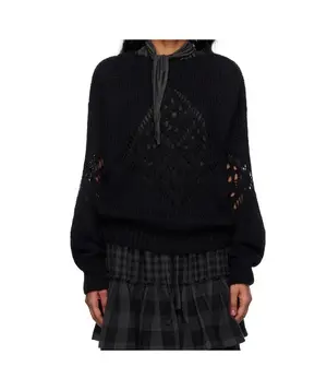 OPEN YY Alpaca Argyle Pointelle Sweater