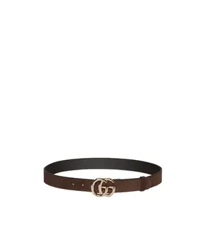 Gucci Gucci GG Marmont Suede Belt With Double G Buckle Dark Brown