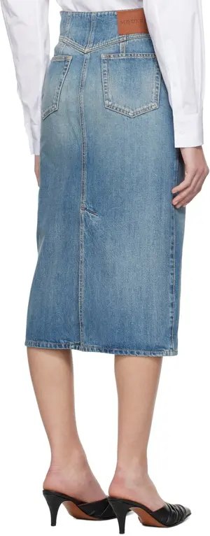 Alexander McQueen Folded Waist Denim Skirt With Zipper Trim