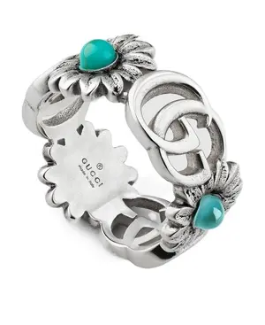 Gucci Double G Flower Ring With Gemstones