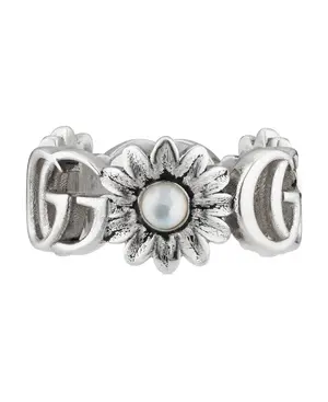 Gucci Double G Flower Ring With Gemstones