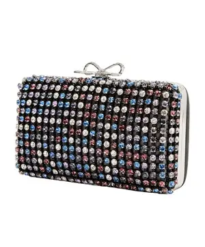 SELF-PORTRAIT Crystal Embellished Chainmail Clutch Bag - Multi Coloured