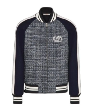 Valentino Garavani Logo Embroidered Zip-up Tweed Bomber Jacket