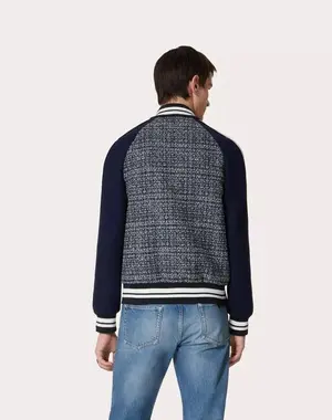 Valentino Garavani Logo Embroidered Zip-up Tweed Bomber Jacket