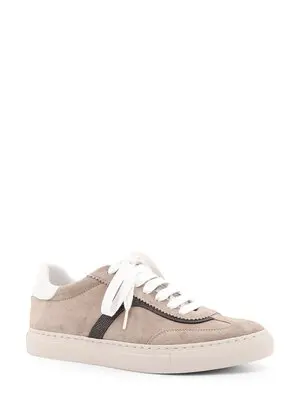 Brunello Cucinelli Bead-embellished Lace-up Sneakers - Nude