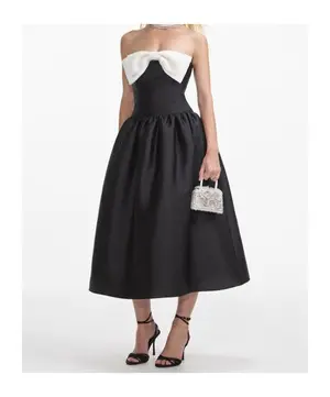 SELF-PORTRAIT Taffeta Contrast Bow Midi Dress