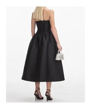 SELF-PORTRAIT Taffeta Contrast Bow Midi Dress