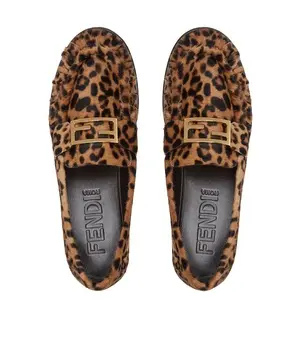 Fendi Baguette Leopard Printed Loafers - Brown