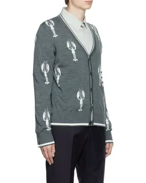 Thom Browne Lobster Intarsia Merino Wool V-neck Cardigan
