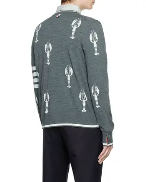 Thom Browne Lobster Intarsia Merino Wool V-neck Cardigan