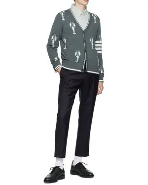Thom Browne Lobster Intarsia Merino Wool V-neck Cardigan