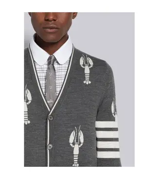 Thom Browne Lobster Intarsia Merino Wool V-neck Cardigan