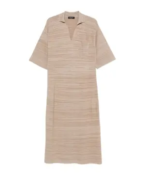 Fabiana Filippi Striped V-neck Maxi Dress With Polo Collar - Nude