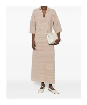 Fabiana Filippi Striped V-neck Maxi Dress With Polo Collar - Nude