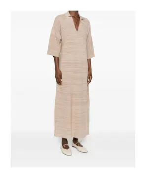 Fabiana Filippi Striped V-neck Maxi Dress With Polo Collar - Nude