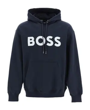 Hugo Boss Boss Logo Print Drawstring Hoodie - Black
