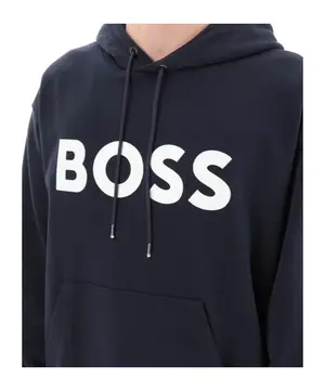 Hugo Boss Boss Logo Print Drawstring Hoodie - Black