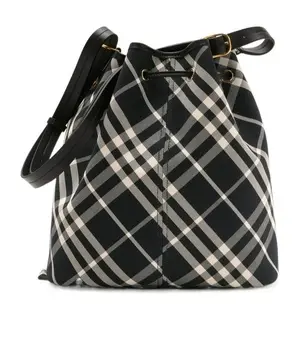 Burberry Medium Check Drawstring Bucket Bag - Black/calico