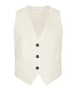 Brunello Cucinelli Floral Appliqué Waistcoat - White