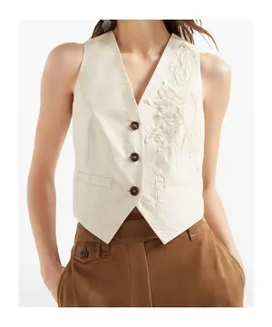 Brunello Cucinelli Floral Appliqué Waistcoat - White
