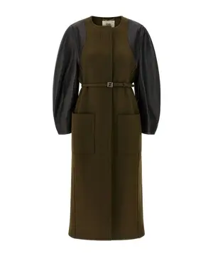 Fendi Single Breasted Belted Panelled Coat - Brown