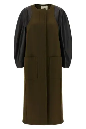 Fendi Single Breasted Belted Panelled Coat - Brown