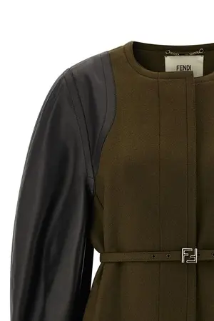 Fendi Single Breasted Belted Panelled Coat - Brown