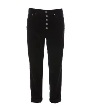 DONDUP Mid-rise Cropped Corduroy Trousers With Button Detail - Black