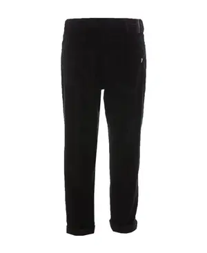 DONDUP Mid-rise Cropped Corduroy Trousers With Button Detail - Black