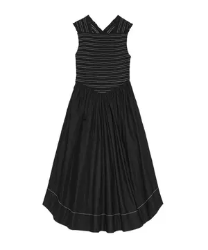 GANNI Washed Stretch Smock Midi Dress - Black