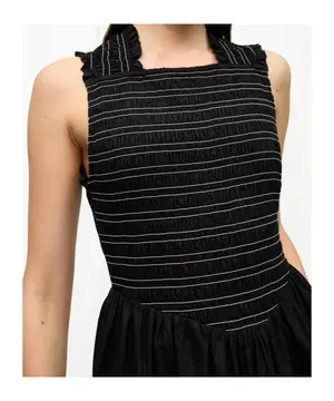GANNI Washed Stretch Smock Midi Dress - Black
