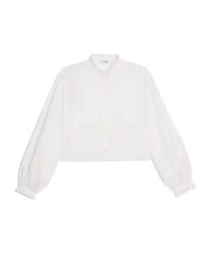 CELINE Celine Embroidered Linen Cotton Shirt With Ruffle Trim