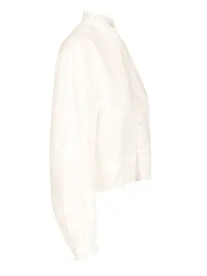 Celine Embroidered Linen Cotton Shirt With Ruffle Trim