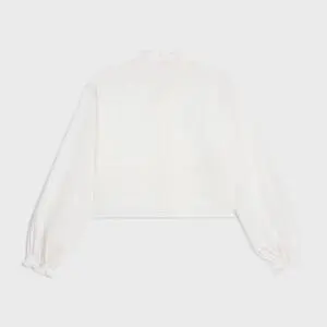 Celine Embroidered Linen Cotton Shirt With Ruffle Trim