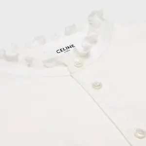 Celine Embroidered Linen Cotton Shirt With Ruffle Trim