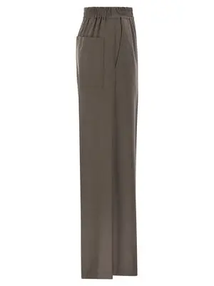 Brunello Cucinelli Wide Leg Pants With Elasticated Waistband - Brown